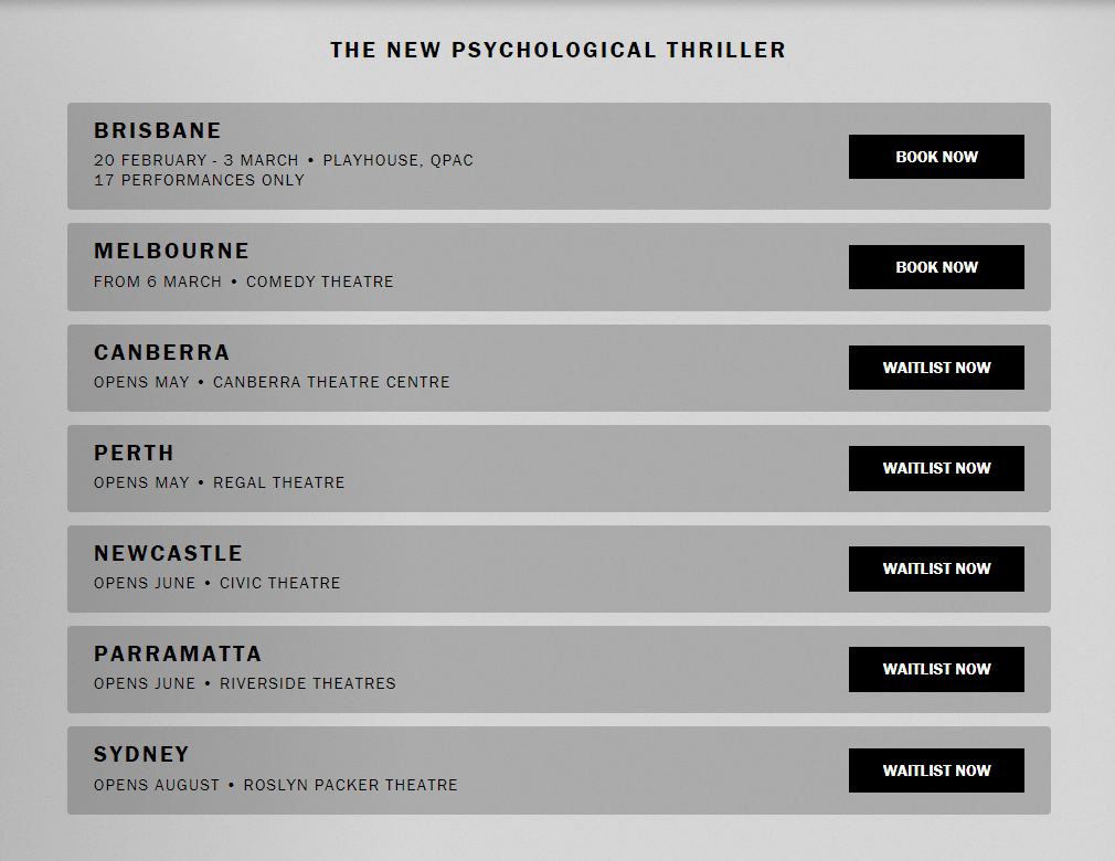 Major psychological thriller to tour Australia | News